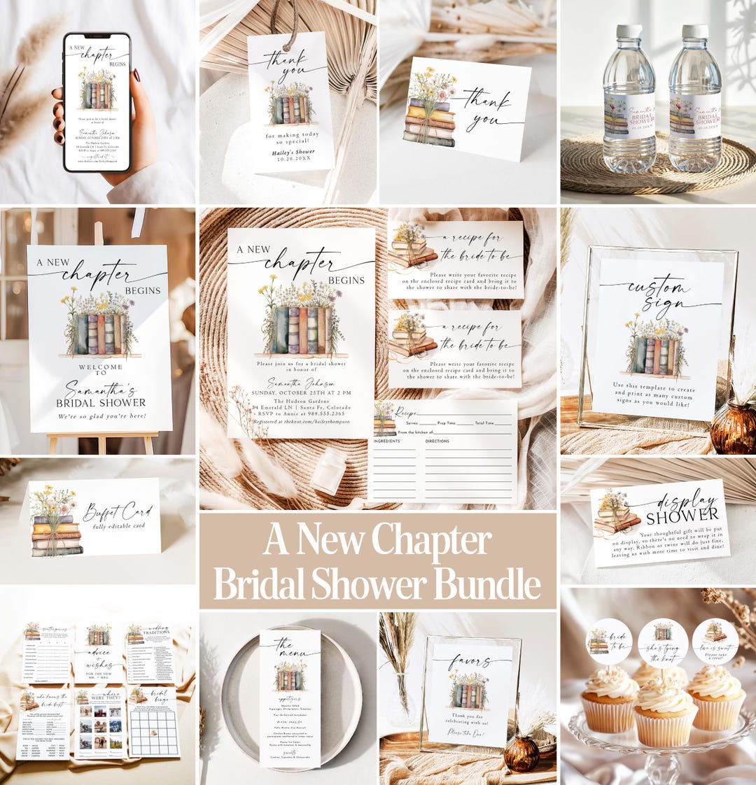 New Chapter Begins Bridal Shower Bundle Templates Editable Her Next ...