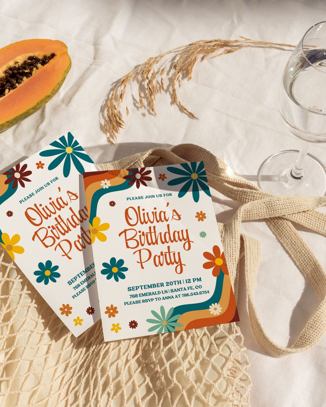 Retro Groovy Birthday Party Invitation Template, DIY Editable Hippie ...