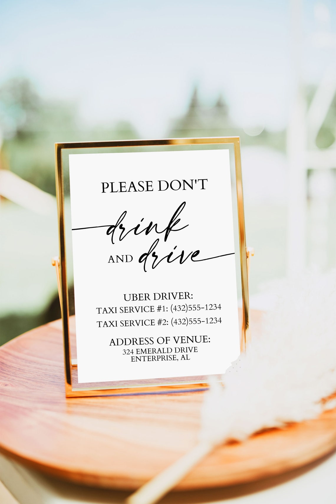 Printable Wedding Uber/lyft/taxi Sign Please Don't Drink - Etsy