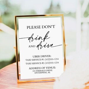 Printable Wedding Uber/lyft/taxi Sign Please Don't Drink - Etsy
