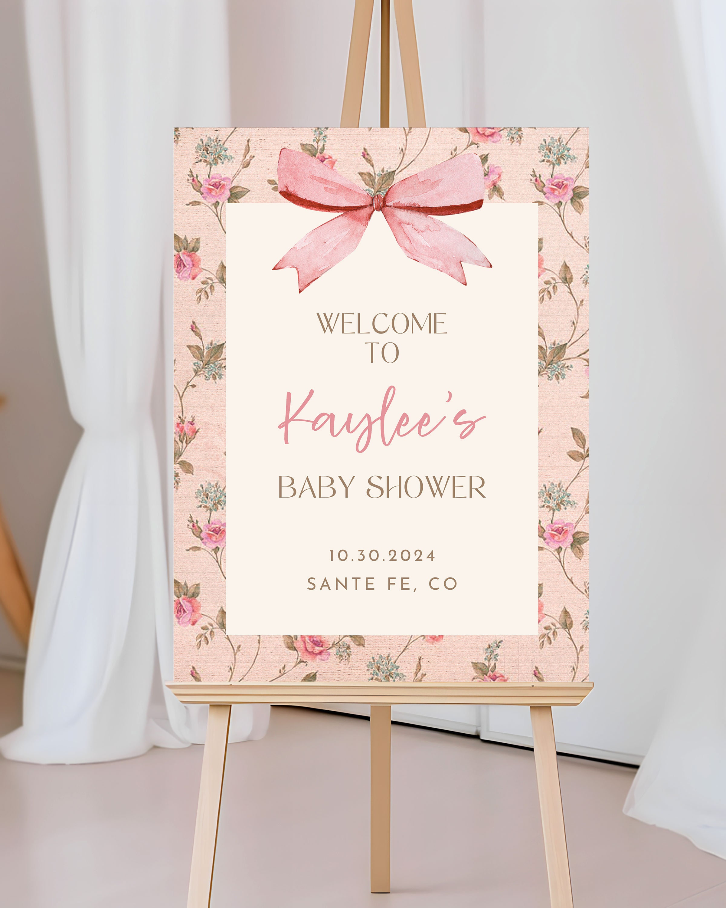 DIY Editable Coquette Shabby Chic Baby Shower Sign, Customizable ...