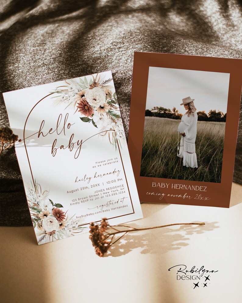 Pampas Grass Baby Shower Invite, Editable Boho Girl Baby Shower, Rustic ...