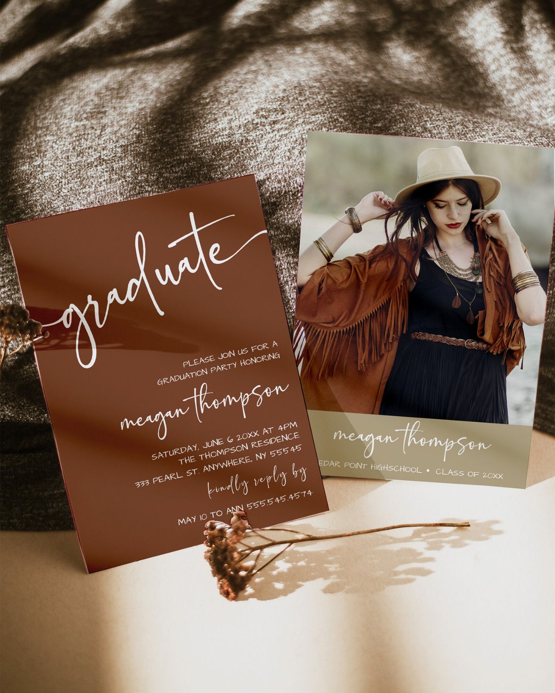 Rustic Terracotta Graduation Party Invitation, DIY Printable Boho ...