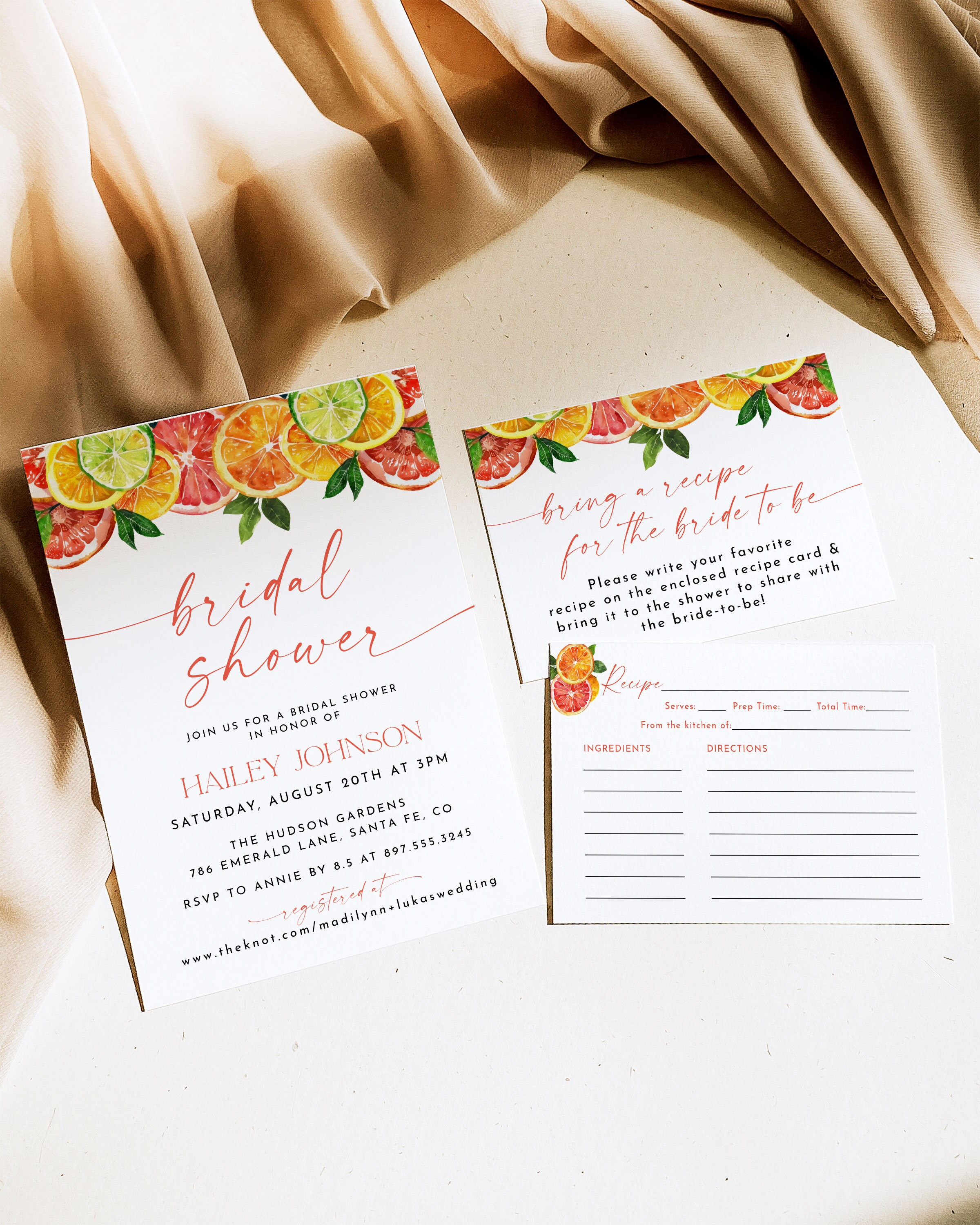 Citrus Bridal Shower Invitation Bundle, DIY Editable Main Squeeze ...