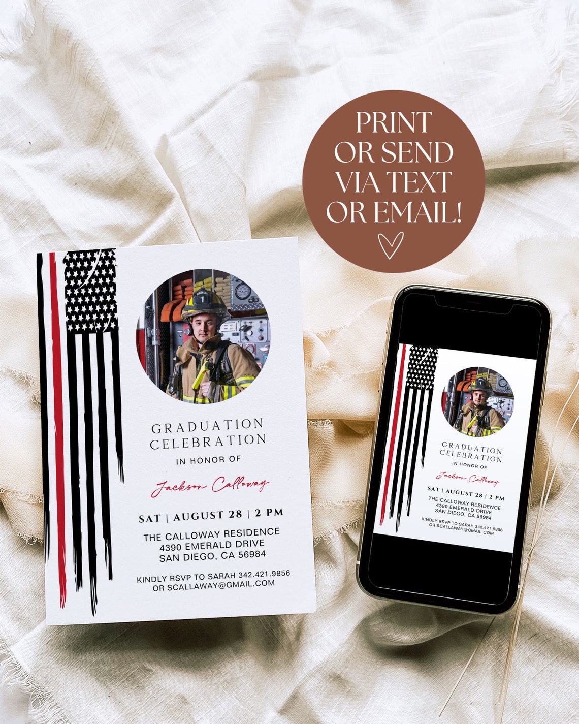Firefighter Graduation Party Invitation Template, Thin Red Line Flag ...
