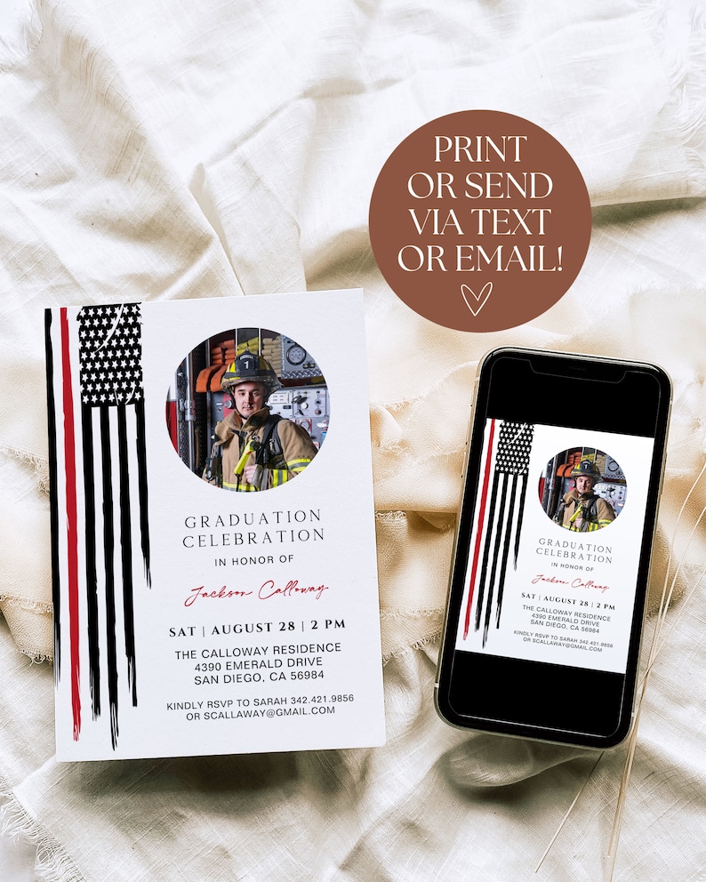 Firefighter Graduation Party Invitation Template, Thin Red Line Flag ...