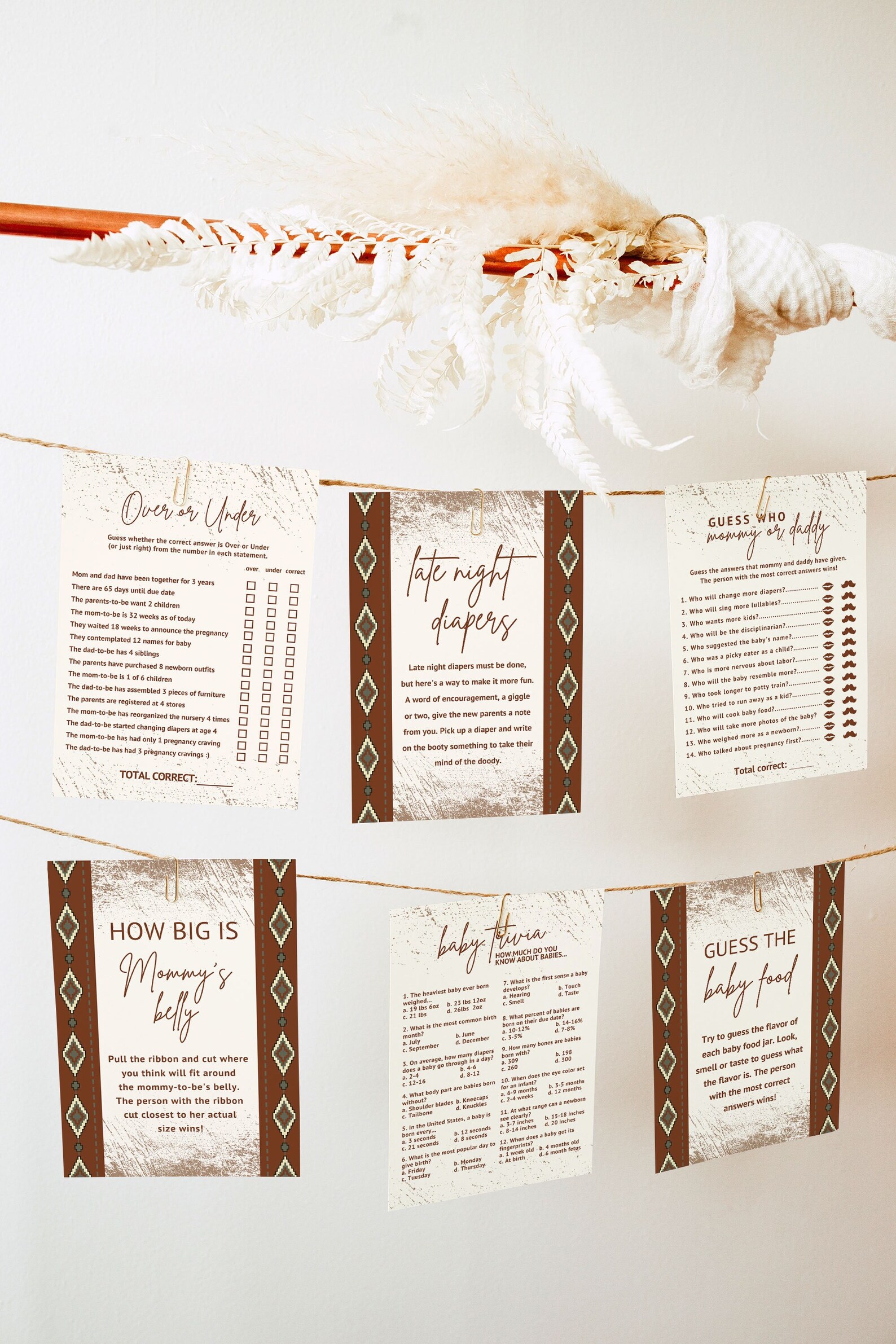 Rustic Aztec Western Boho Baby Shower Games Bundle Southwestern ...