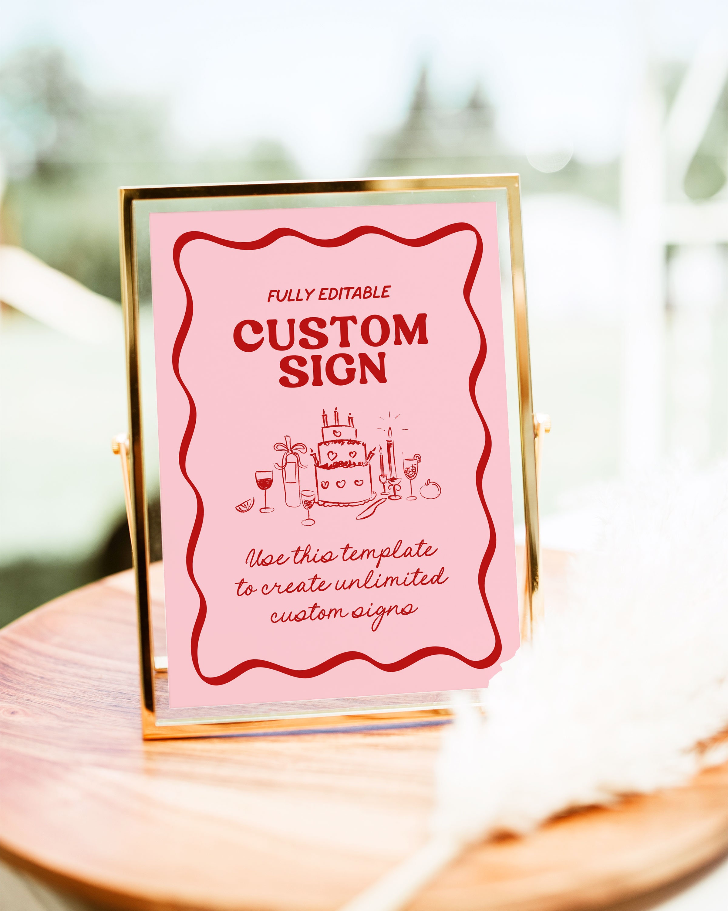 Pink Red Wavy Border Bridal Shower Sign Template, DIY Editable Hand ...