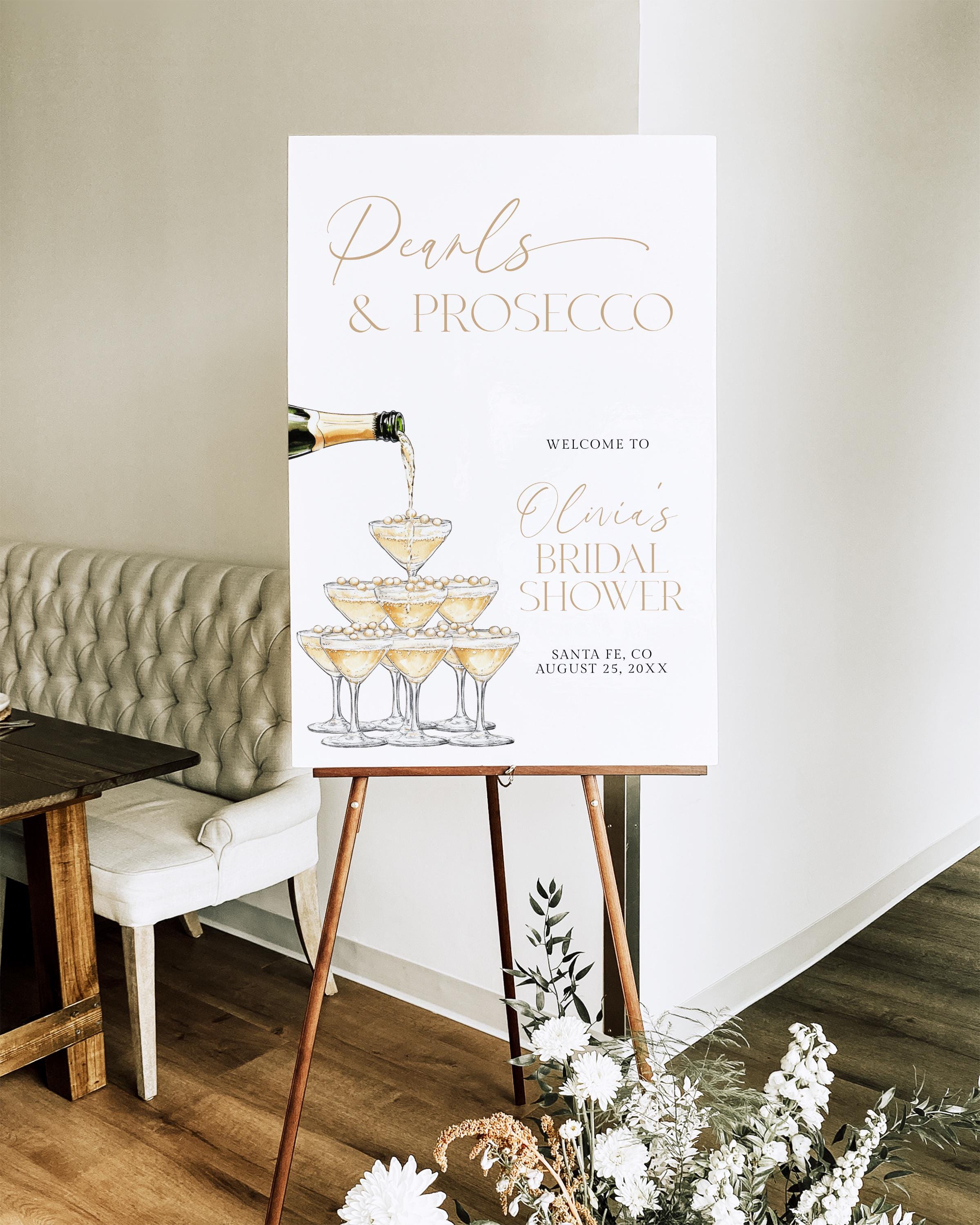 Pearls and Prosecco Bridal Shower Sign Template, DIY Editable Brunch ...