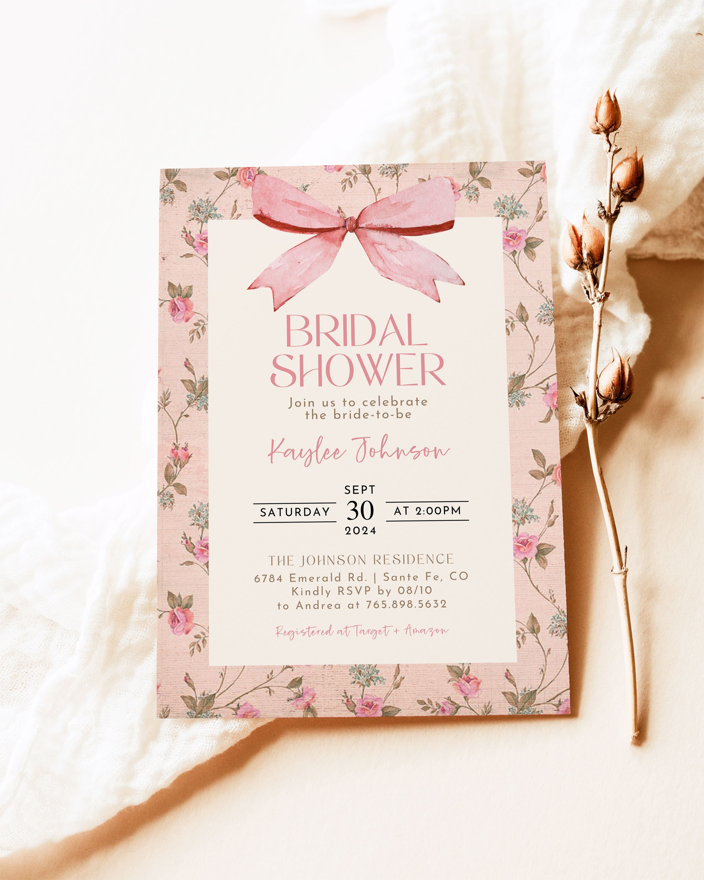DIY Editable Coquette Shabby Chic Bridal Shower Invitation Template Set ...