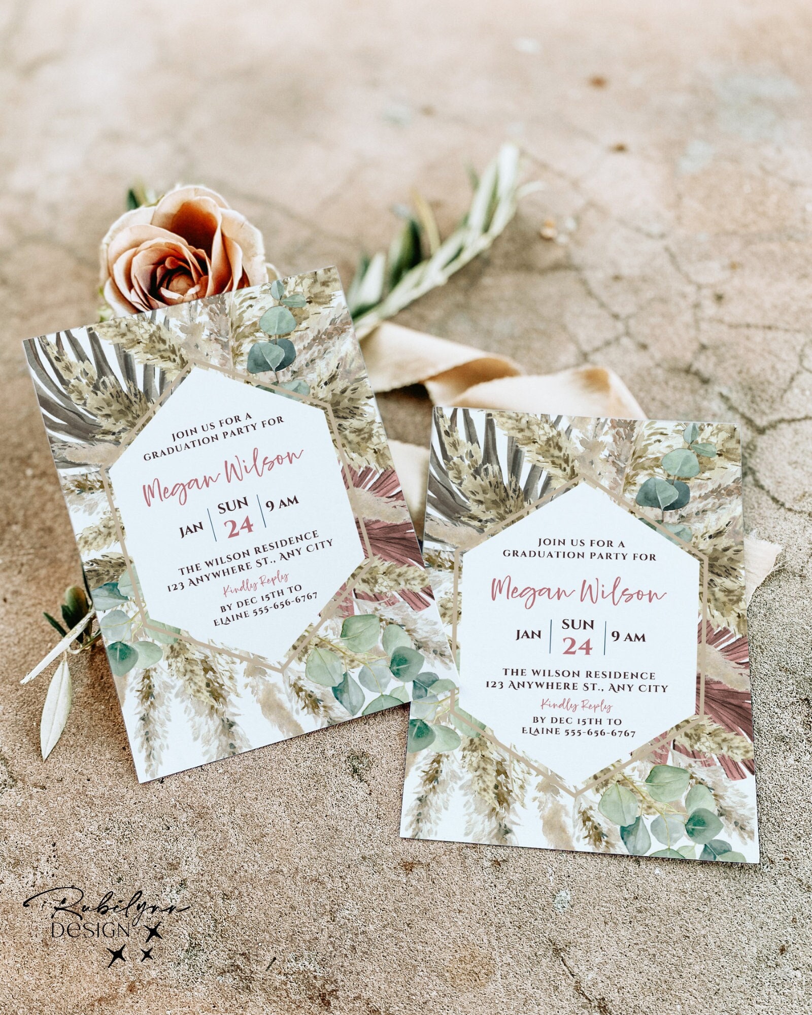 Boho Graduation Party Invitation, Rustic Graduation Invitation, Floral ...