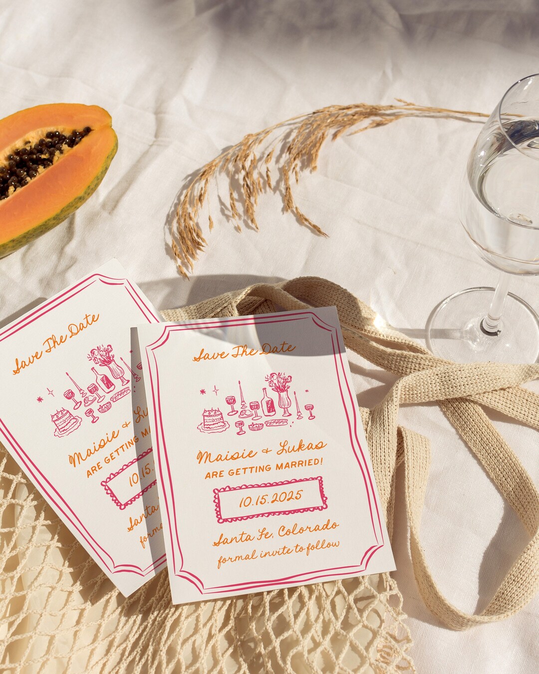 Whimsical Hand Drawn Invite, Handwritten Wavy Border Save the Date ...