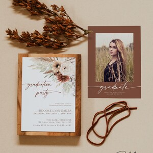 Boho Graduation Party Invitation, Pampas Grass Photo Invite, Bohemian ...