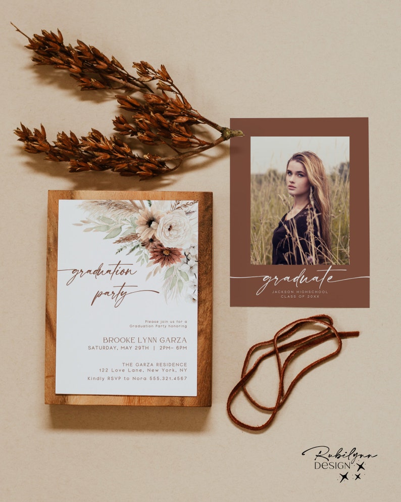 Pampas Grass Graduation Invitation: Boho Photo Template CC - Etsy