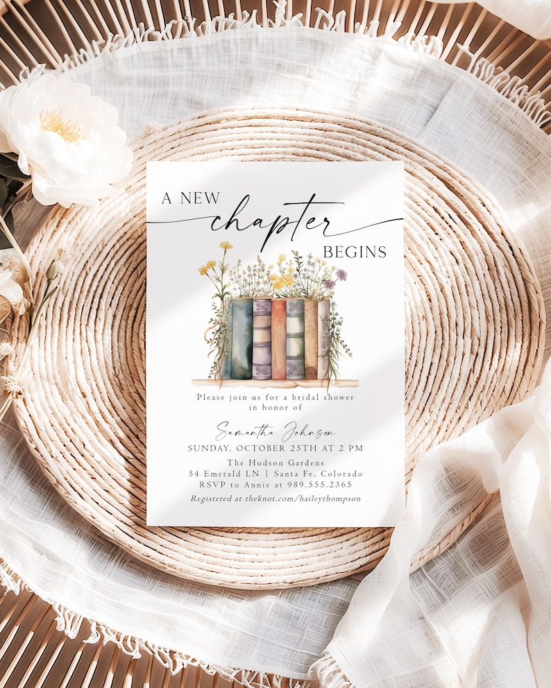 A New Chapter Bridal Shower Invitation Template, Editable Her Next Chapter Begins Wedding Shower ...