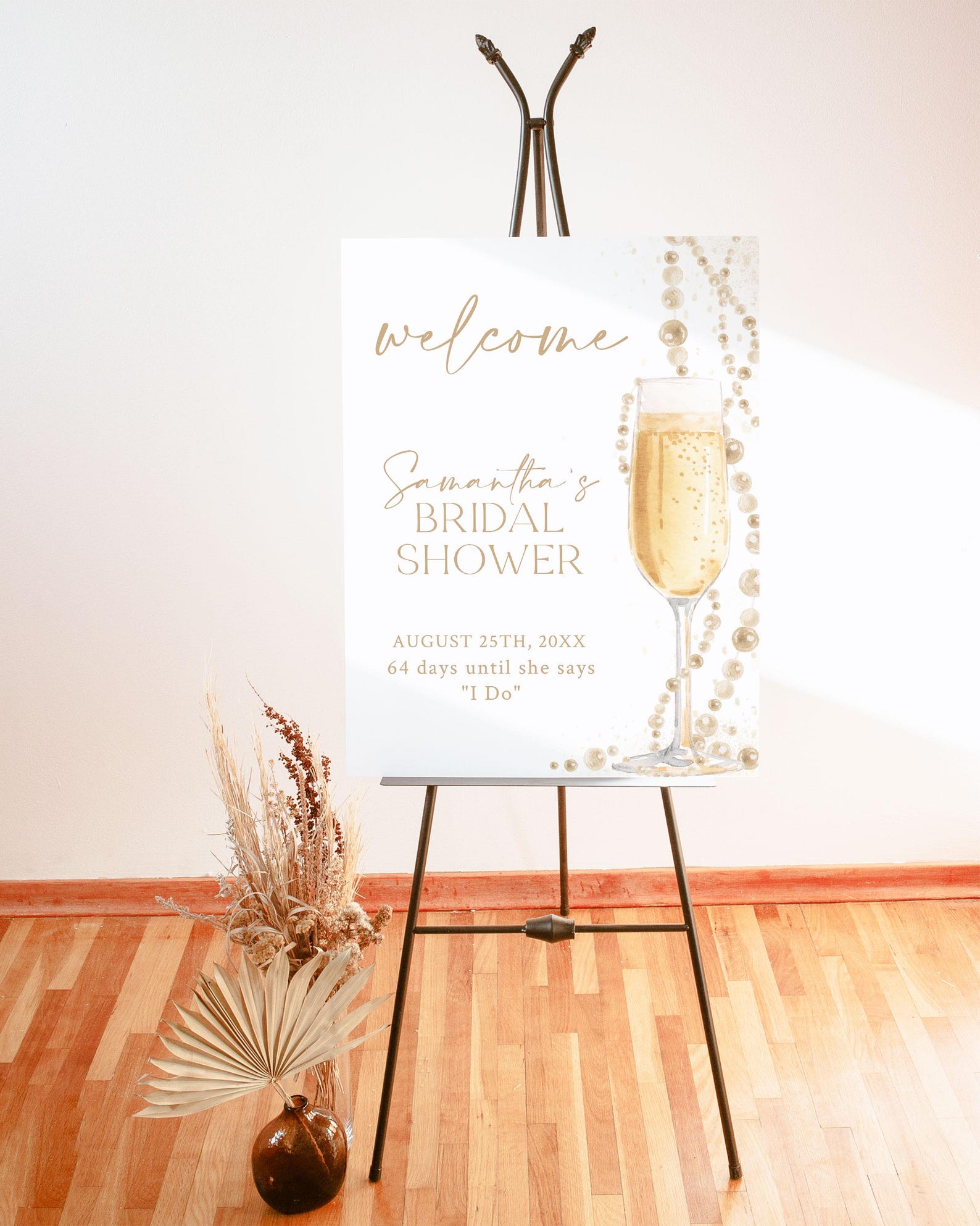 Pearls and Prosecco Bridal Shower Sign Template, DIY Editable Brunch ...