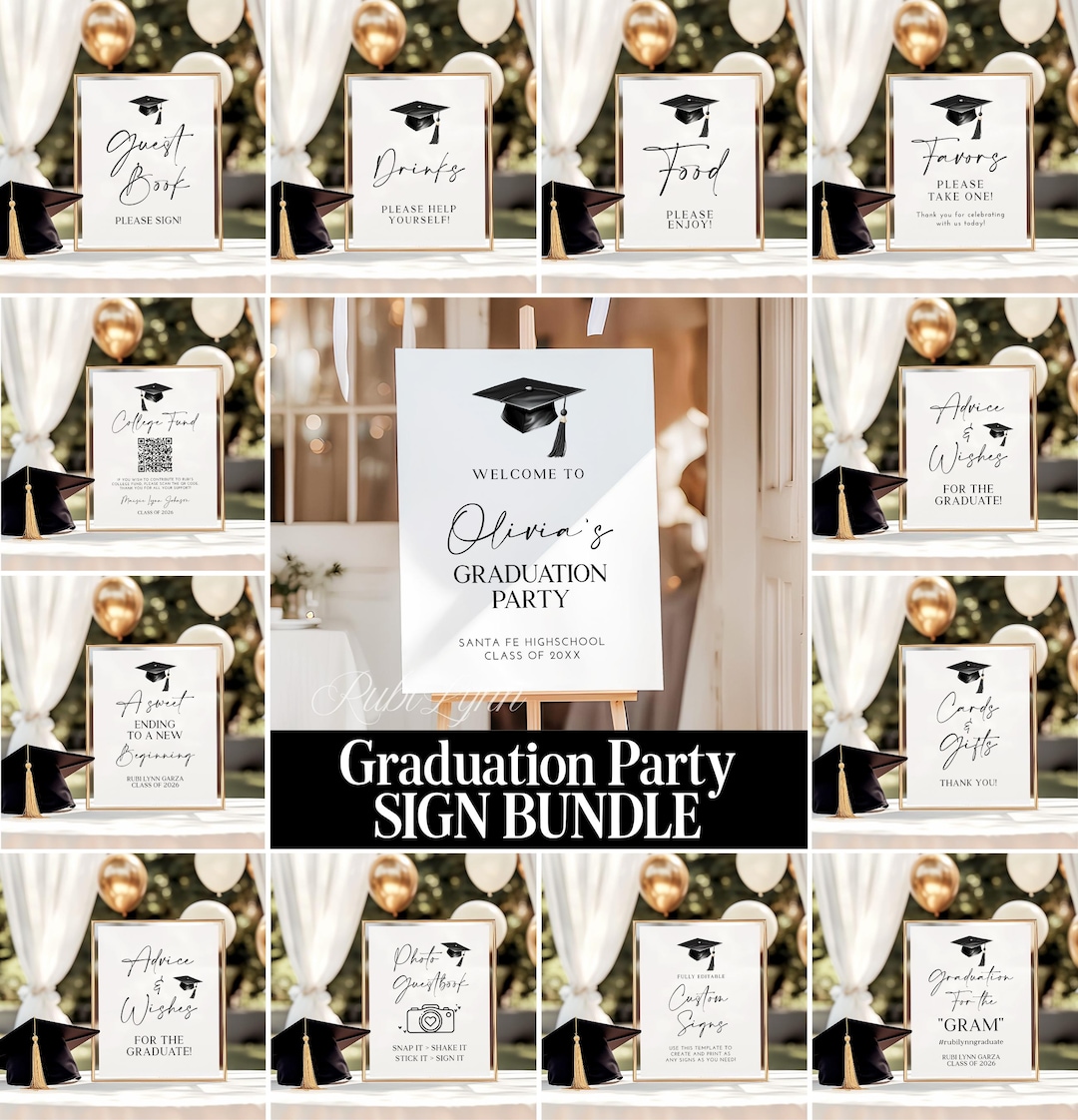 Graduation Party Sign Bundle Editable Grad Party Templates Printable ...