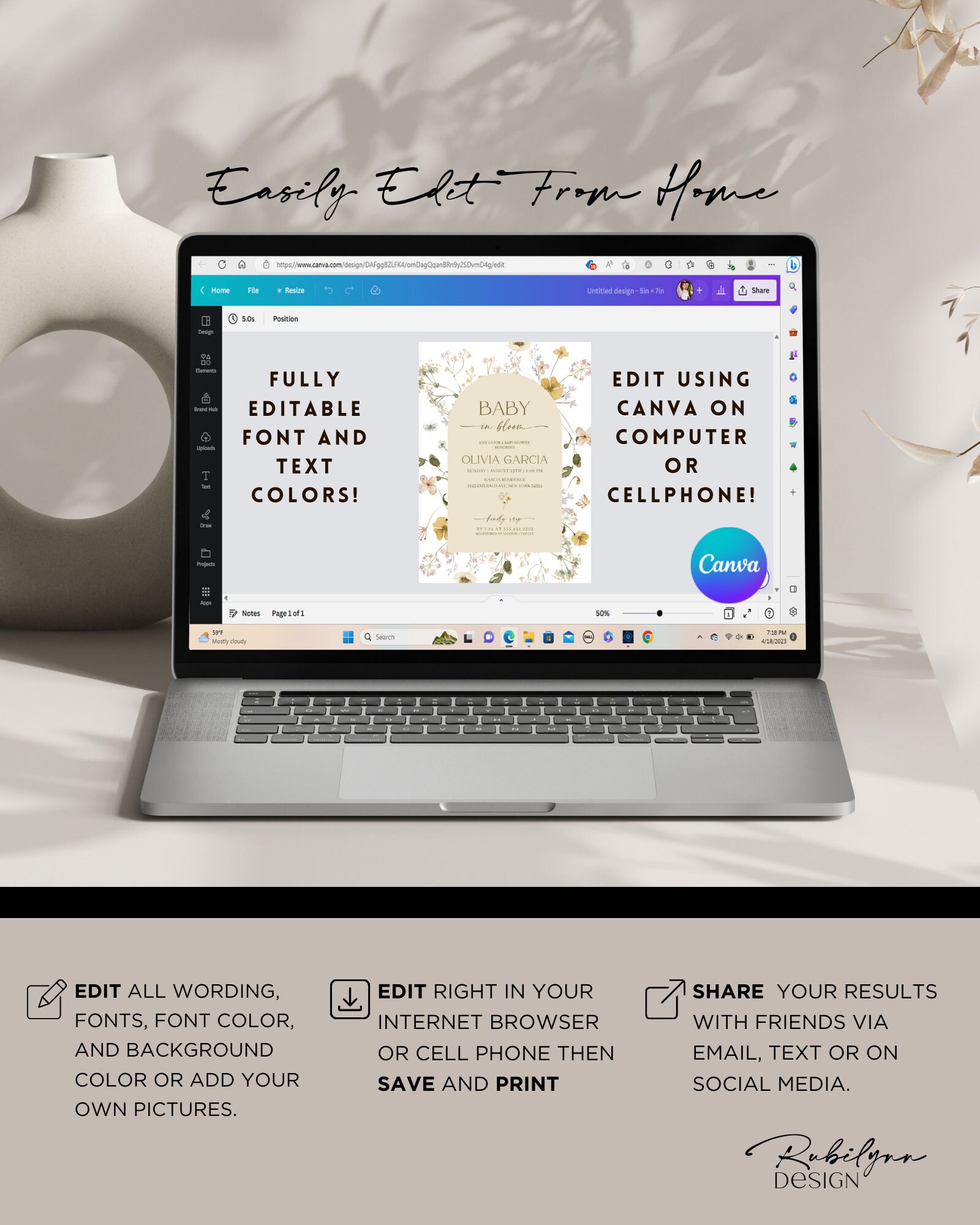 Baby in Bloom Invitation, Baby Shower Invitation, Spring Summer Floral ...