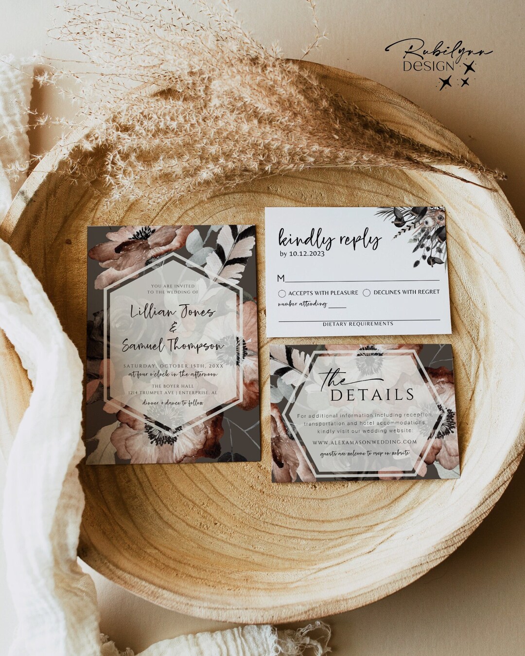 Gothic Boho Wedding Invitation Bundle, Rustic Wedding Invitation ...