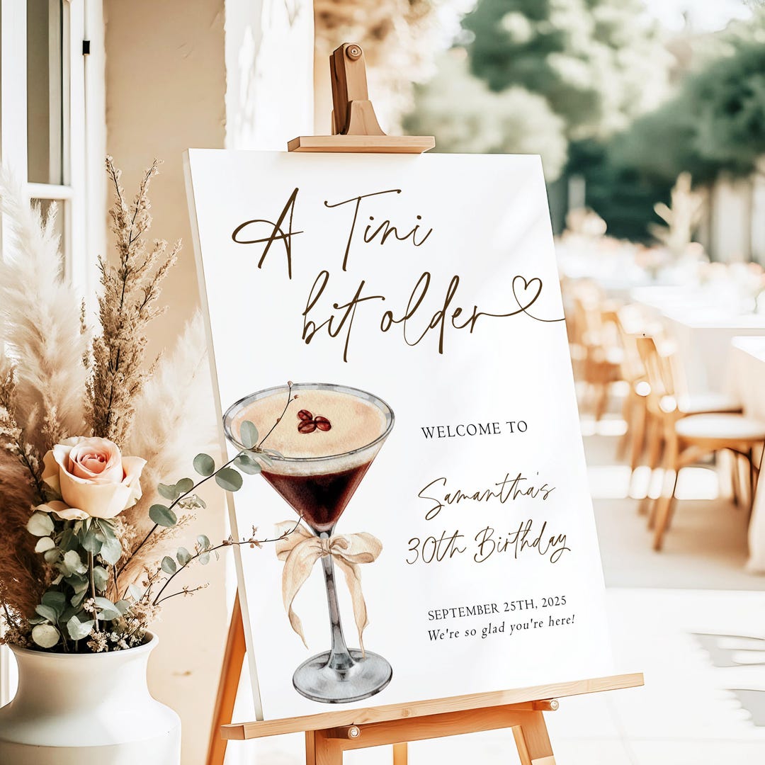 Espresso Martini Birthday Party Welcome Sign Template, A Tini Bit Older ...