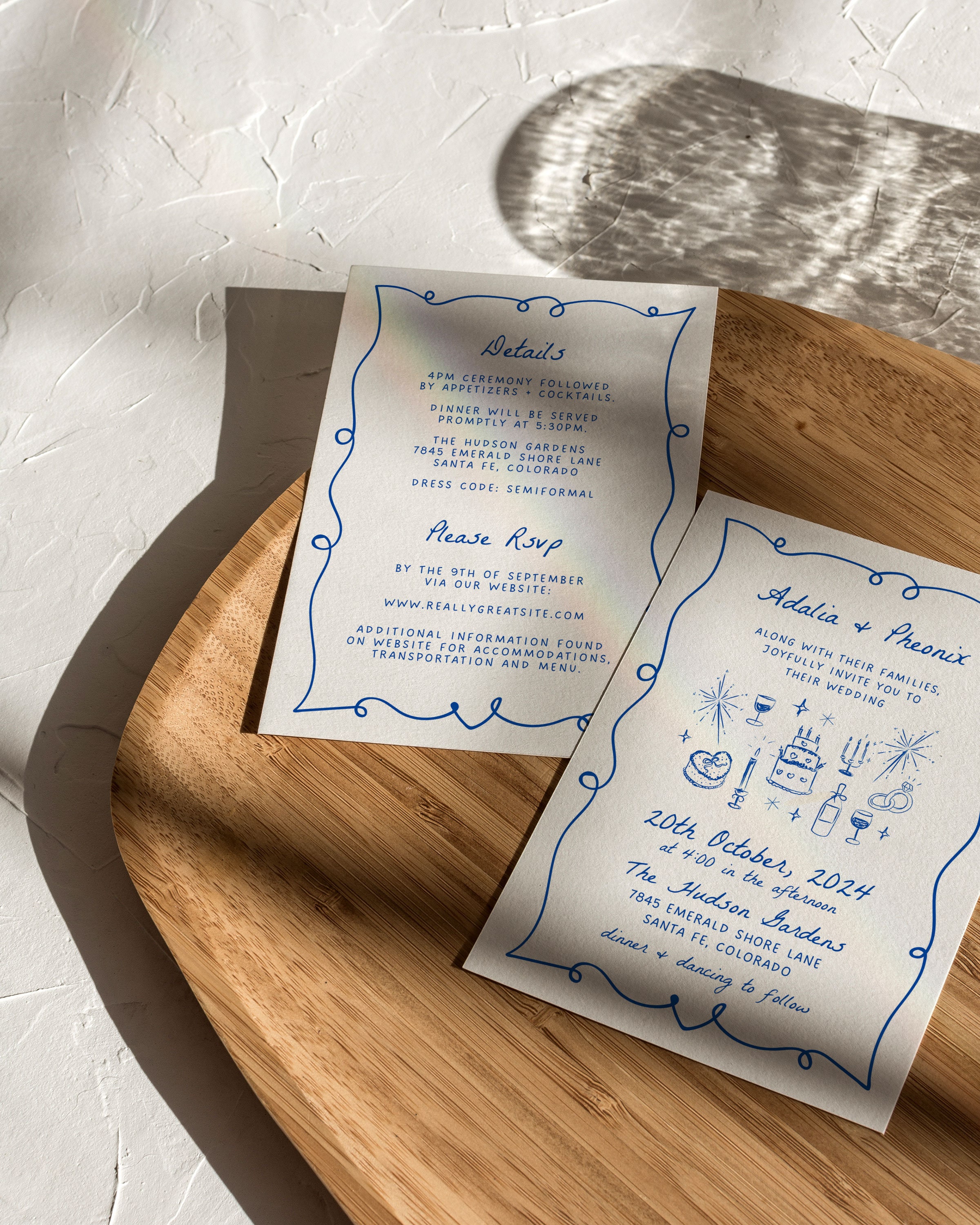 Hand Drawn Wedding Invitation Template, Whimsical Double Sided Invites ...