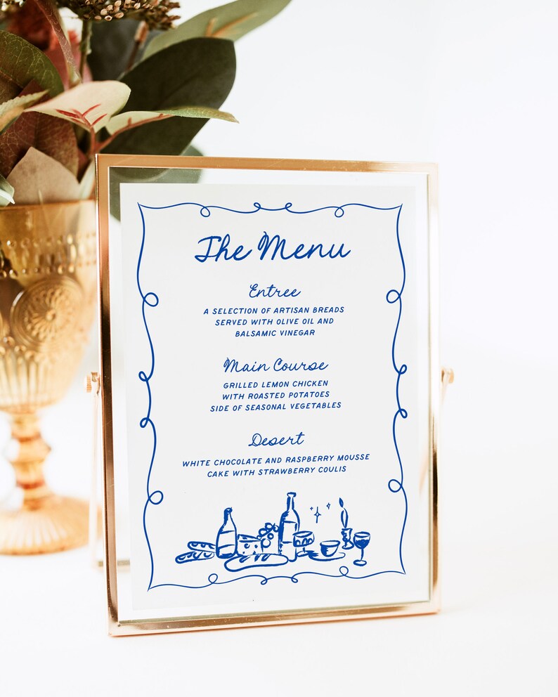 The Menu Table Sign Template, Quirky Hand Drawn Illustration Wedding ...
