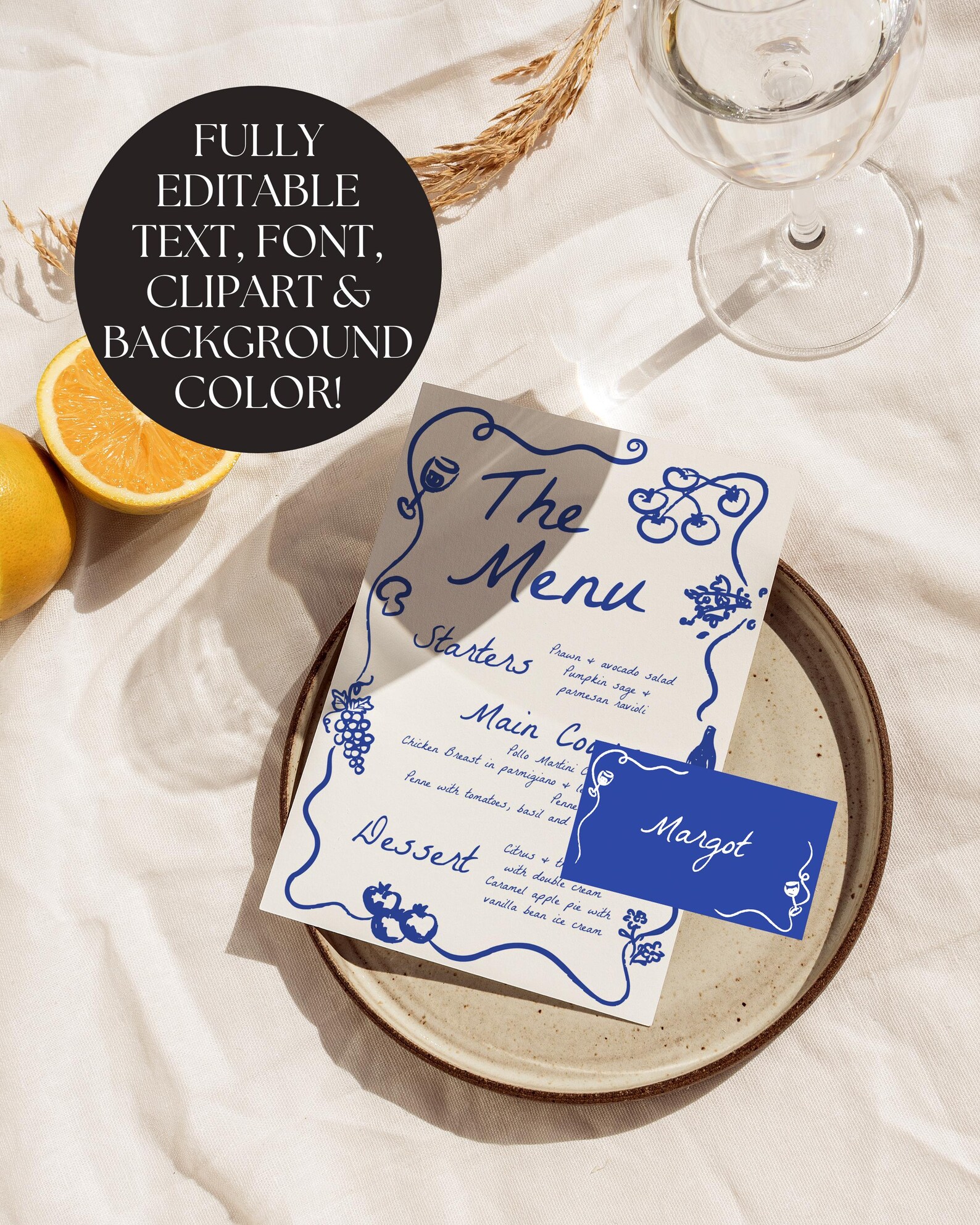 Hand Drawn Wedding Menu Template DIY Editable Shower Placecards ...