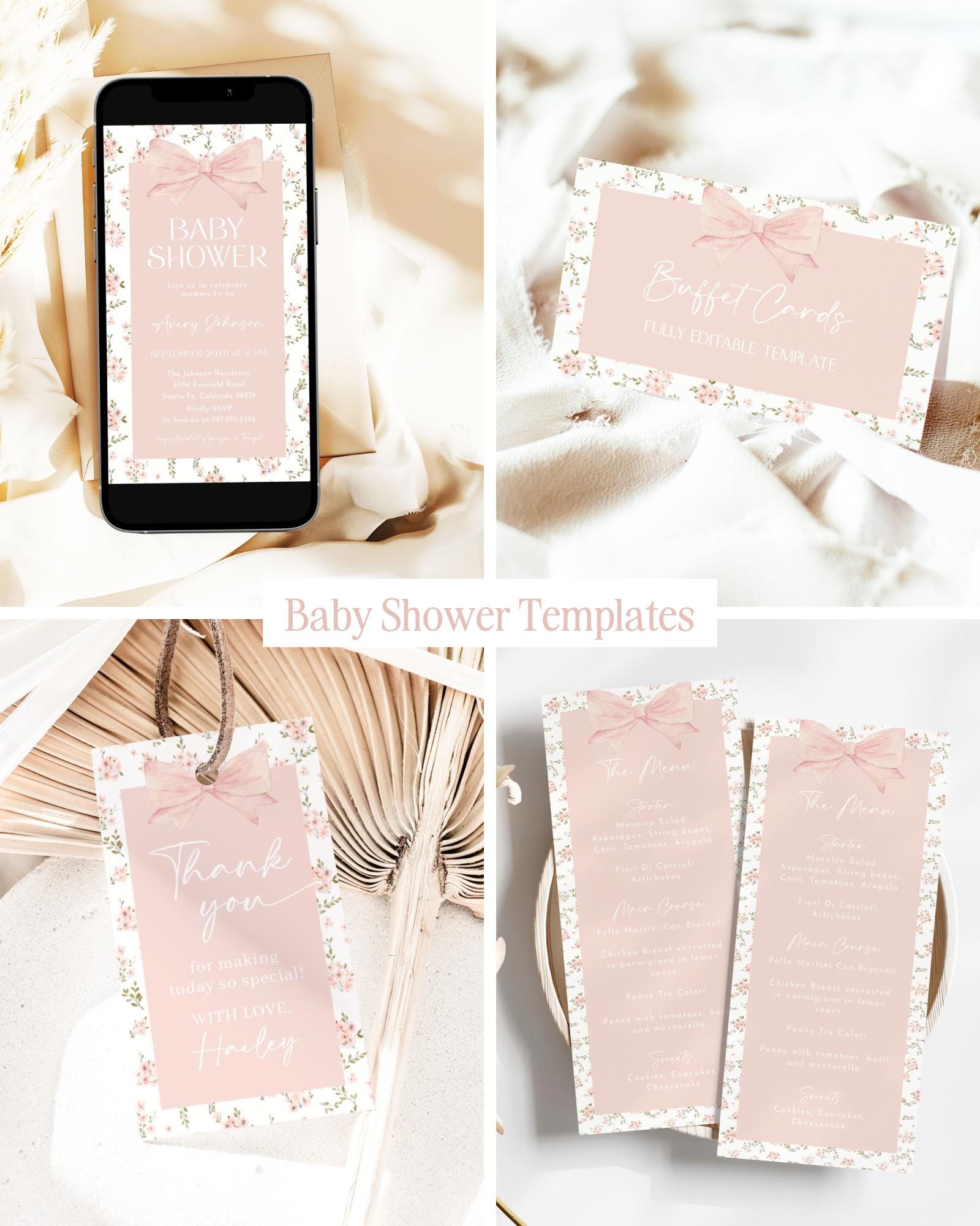 DIY Editable Coquette Shabby Chic Baby Shower Invitation Bundle ...