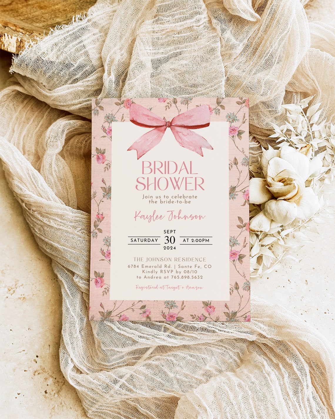 DIY Editable Coquette Shabby Chic Bridal Shower Invitation Template Set ...