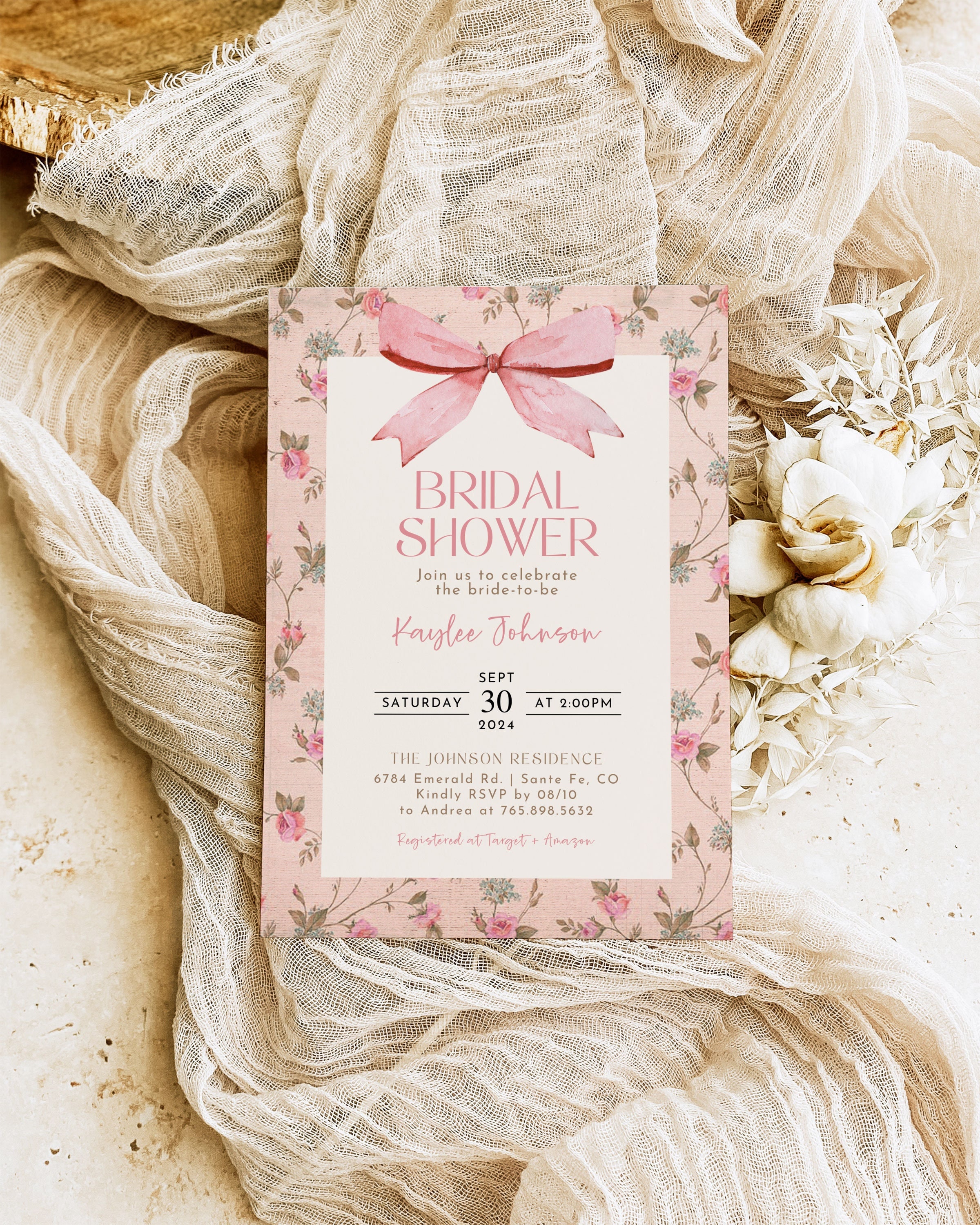 DIY Editable Coquette Shabby Chic Bridal Shower Invitation Template Set ...