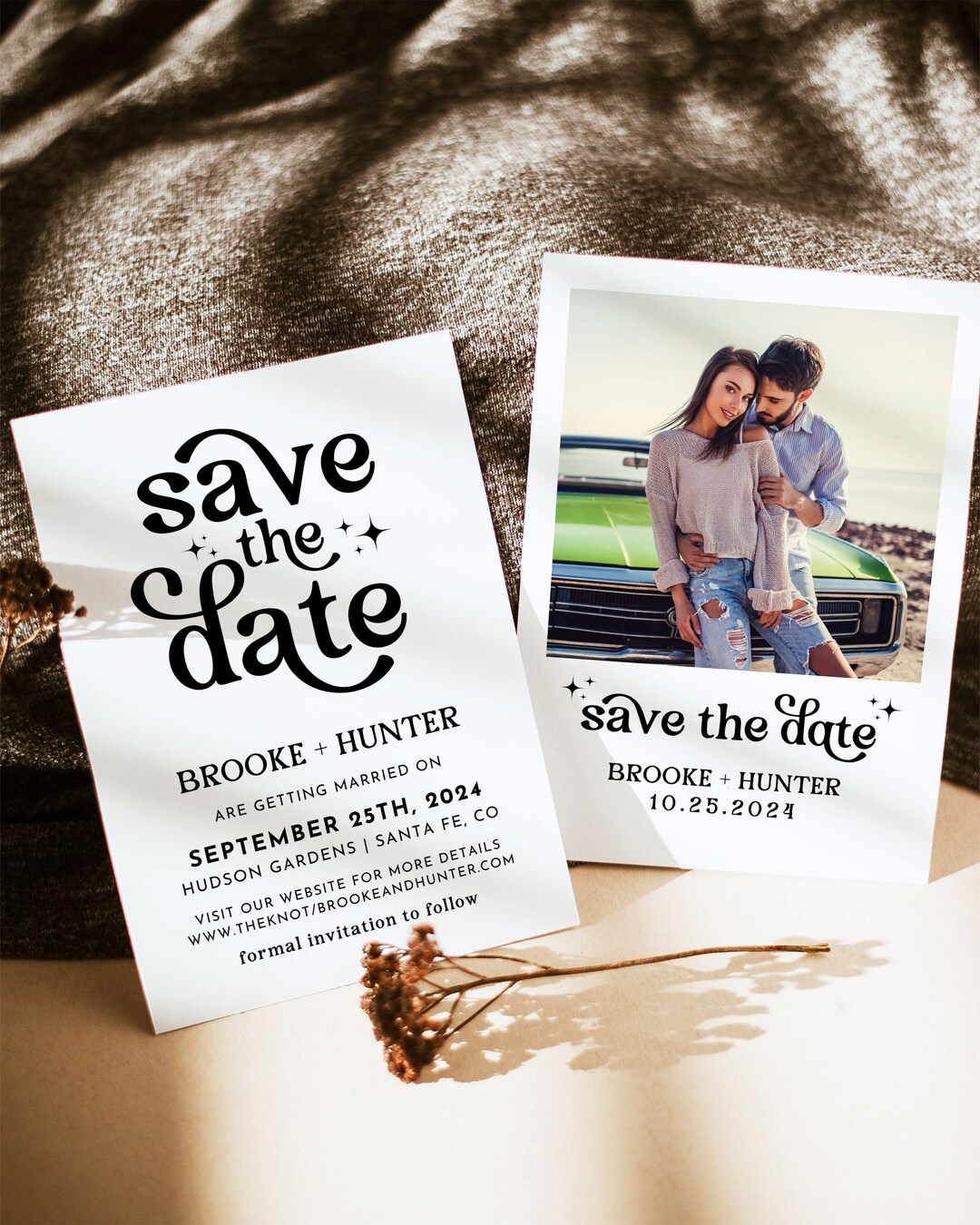 Modern Retro Save the Date Template, Printable Engagement Announcement ...