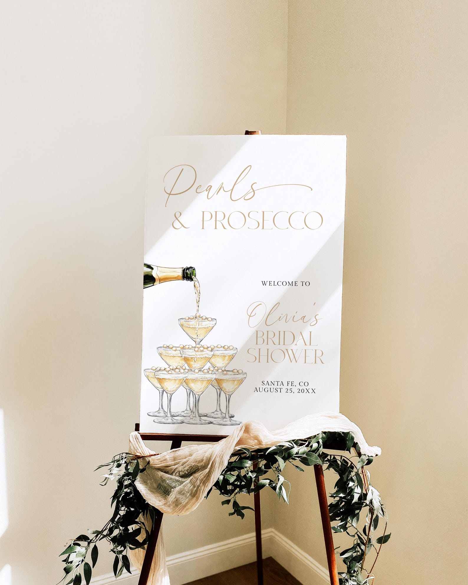 Pearls and Prosecco Bridal Shower Sign Template, DIY Editable Brunch ...