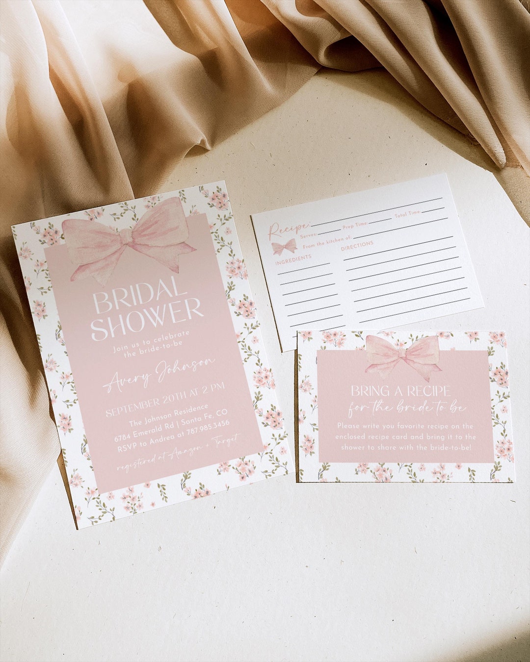 Coquette Shabby Chic Bridal Shower Invitation Set Customizable ...