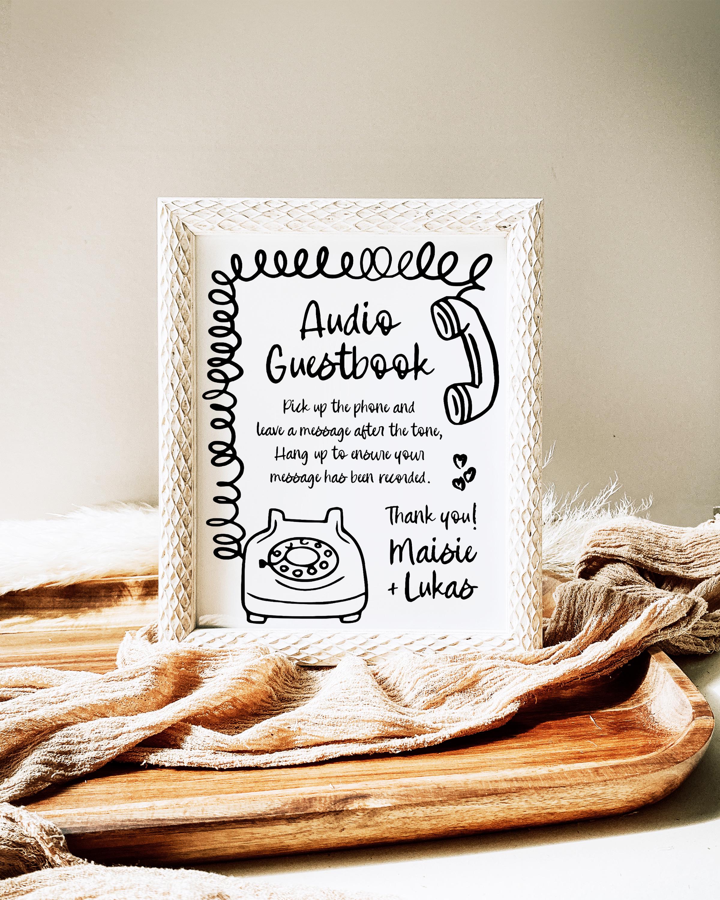 Audio Guestbook Table Sign Template, Quirky Hand Drawn Illustration ...
