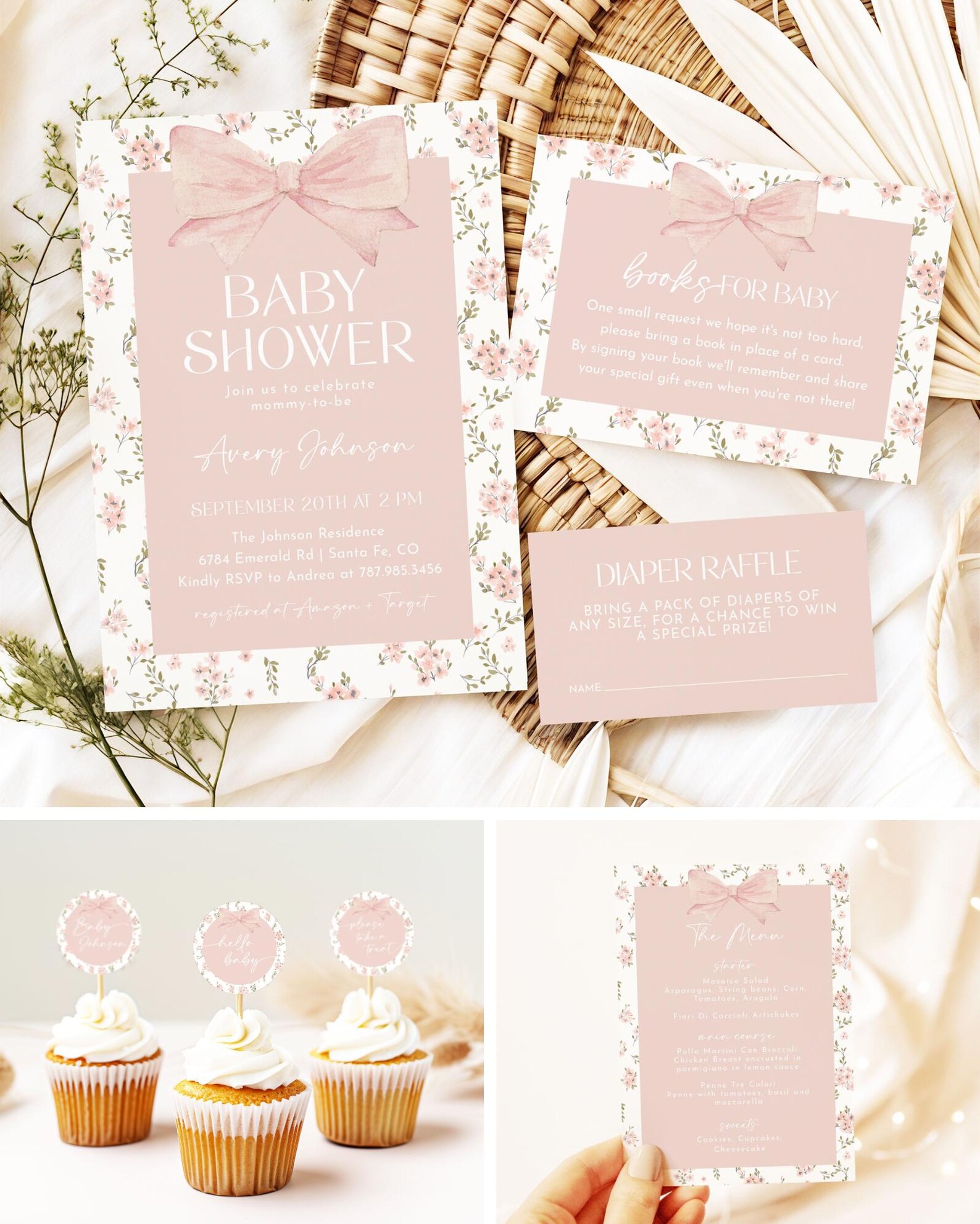 DIY Editable Coquette Shabby Chic Baby Shower Invitation Bundle ...