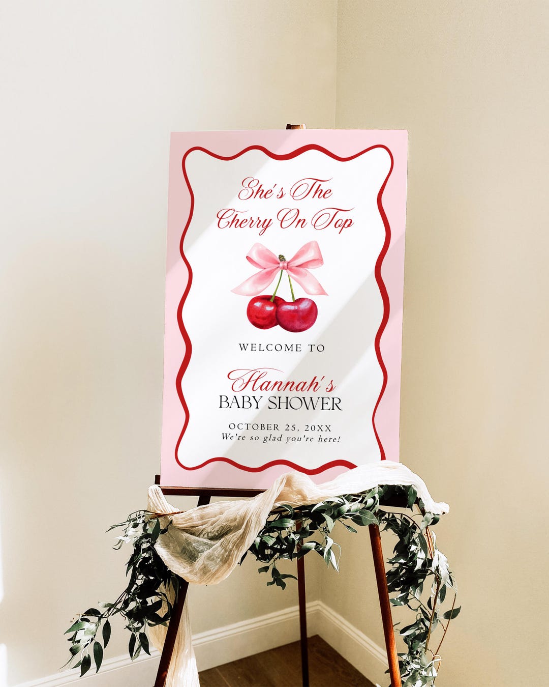 Cherry on Top Baby Shower Welcome Sign, Cherry Sweet Baby Sprinkle, Mon ...