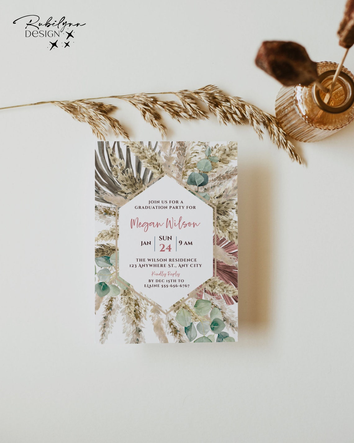 Boho Graduation Party Invitation, Rustic Graduation Invitation, Floral ...