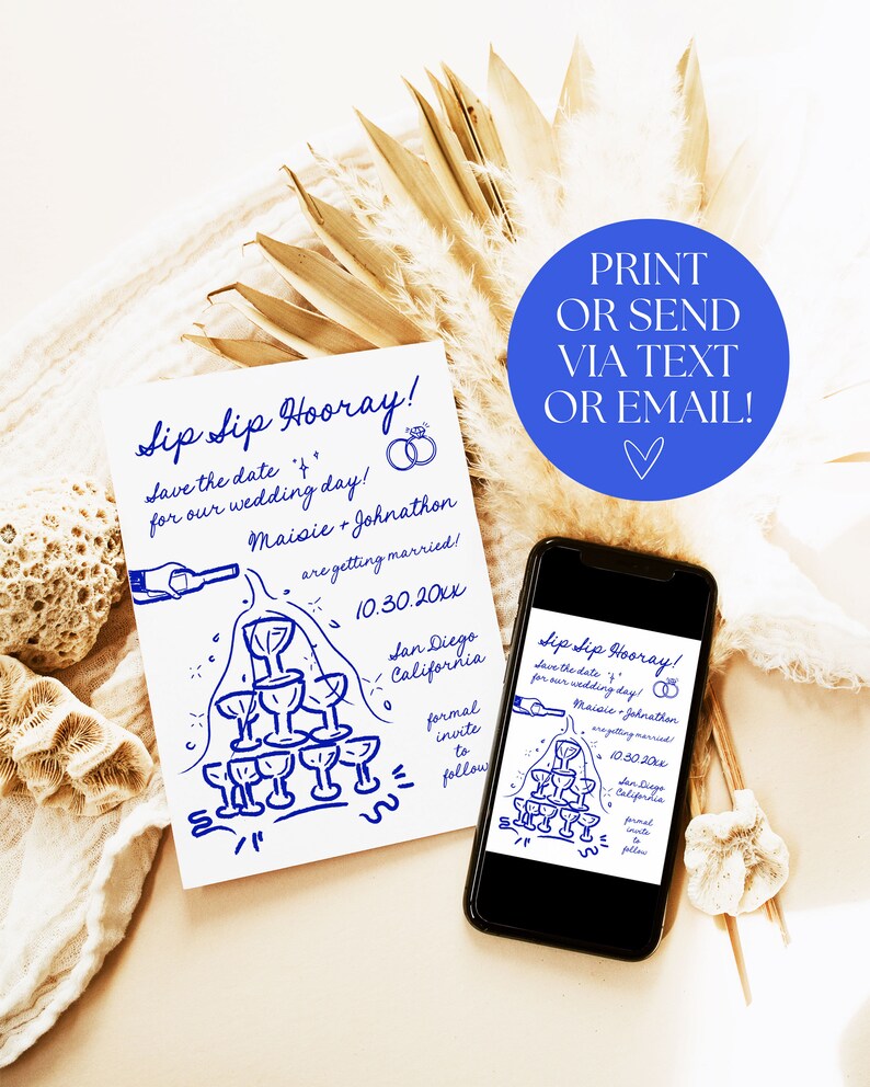 Save The Date Template Hand Drawn Parisian Champagne Tower Invitation