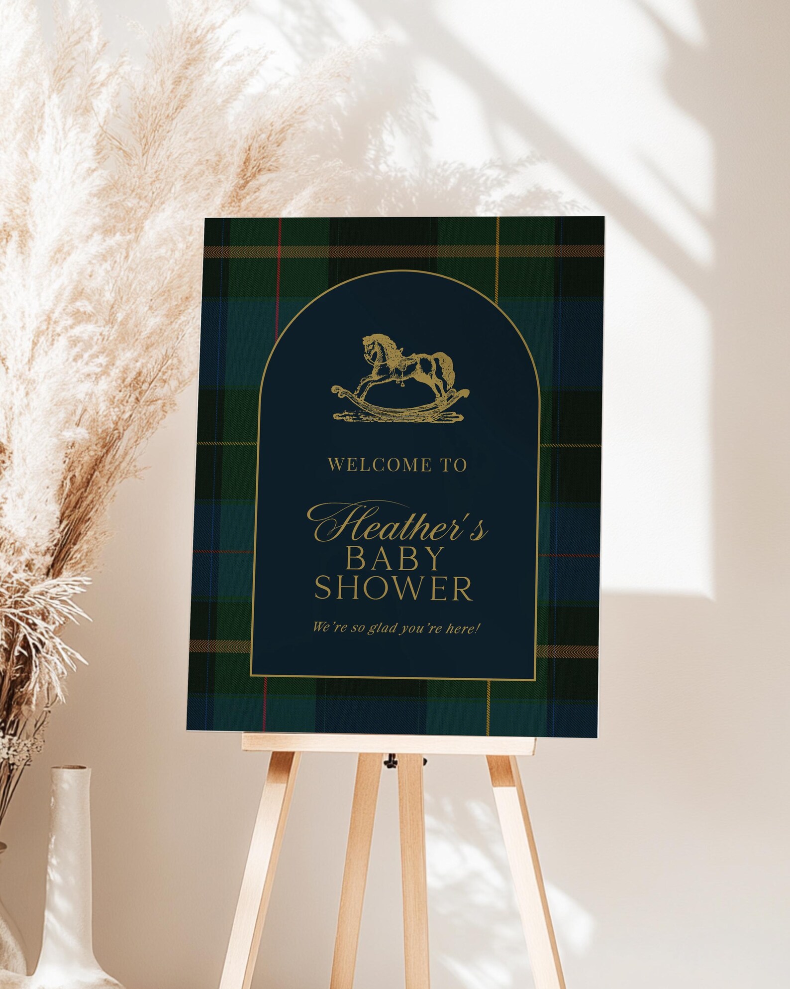 Classic Plaid Baby Shower Welcome Sign Vintage Rocking Horse Welcome ...
