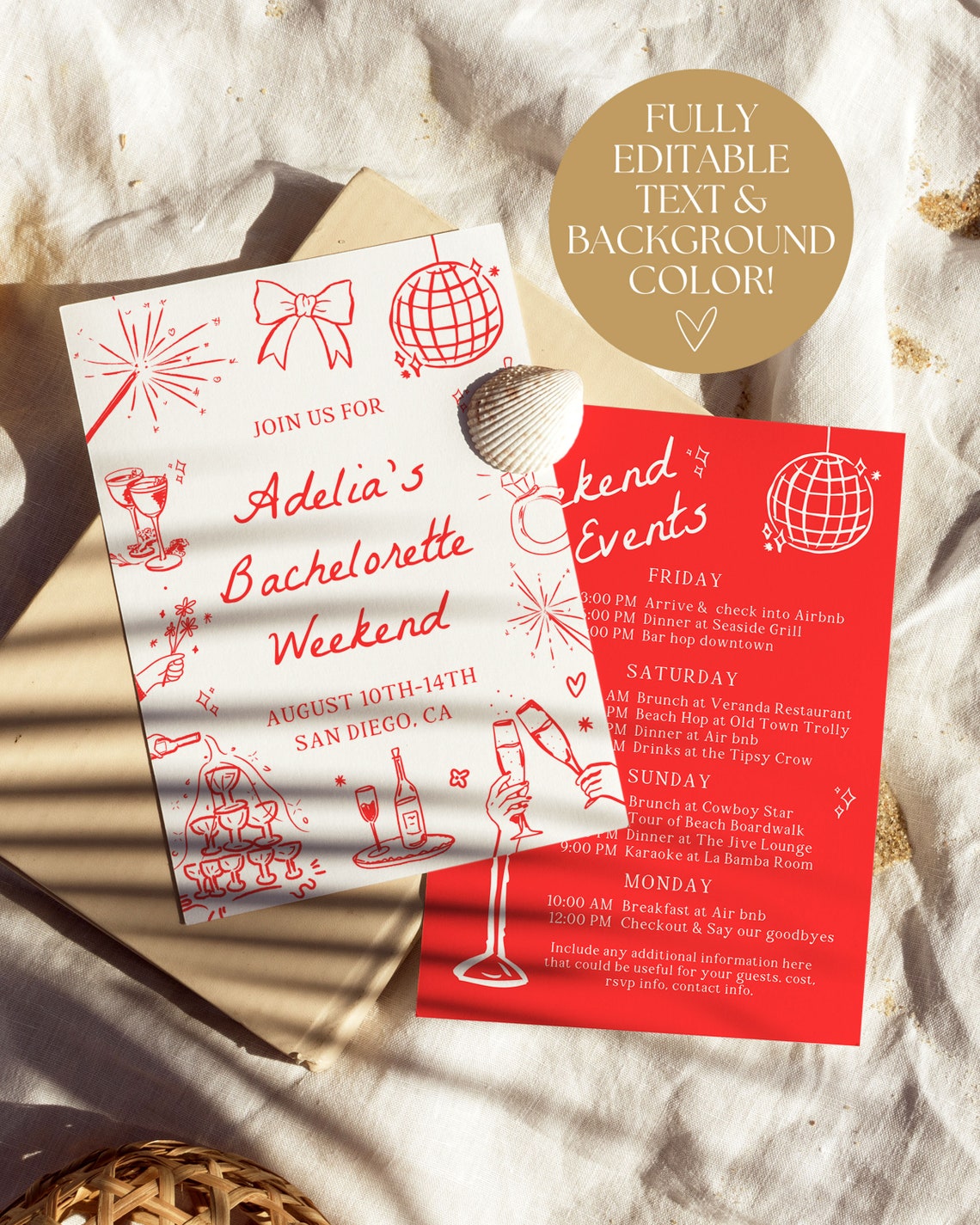 Bachelorette Weekend Invitation and Itinerary Template, DIY Editable ...