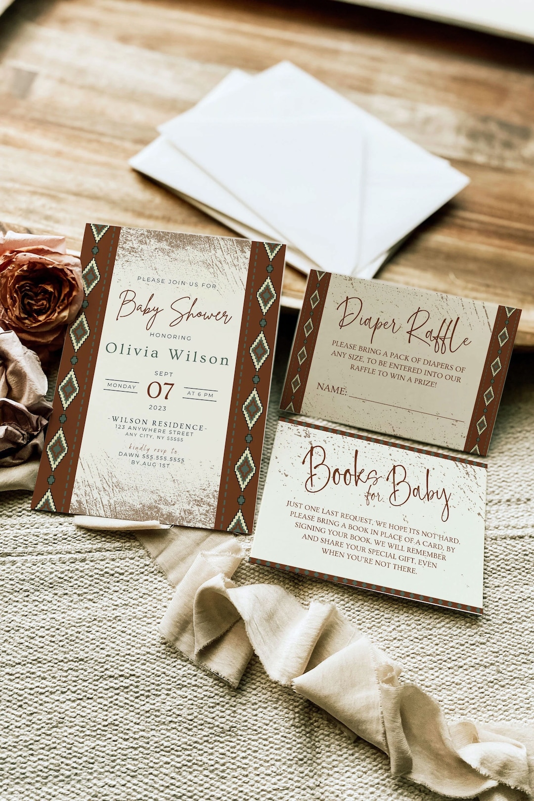 Aztec Western Baby Shower Invitation Terracotta Aztec Invitations ...