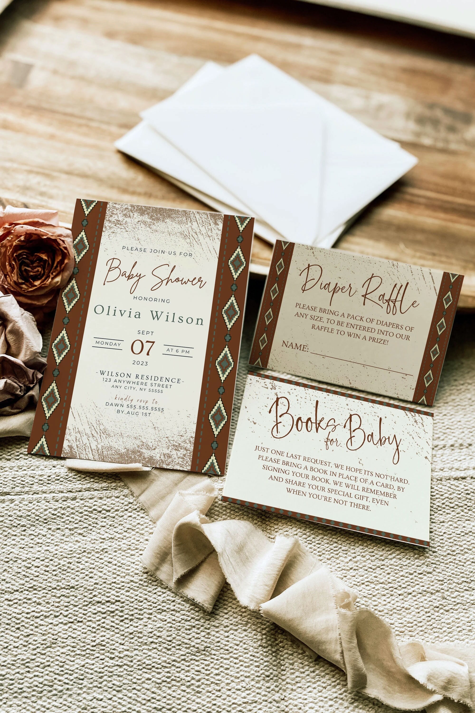 Aztec Western Baby Shower Invitation Terracotta Aztec Invitations ...