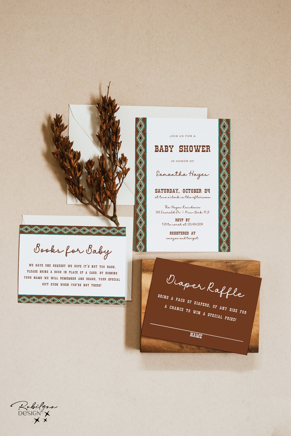 Aztec Western Baby Shower Invitation, Terracotta Aztec Invitations ...