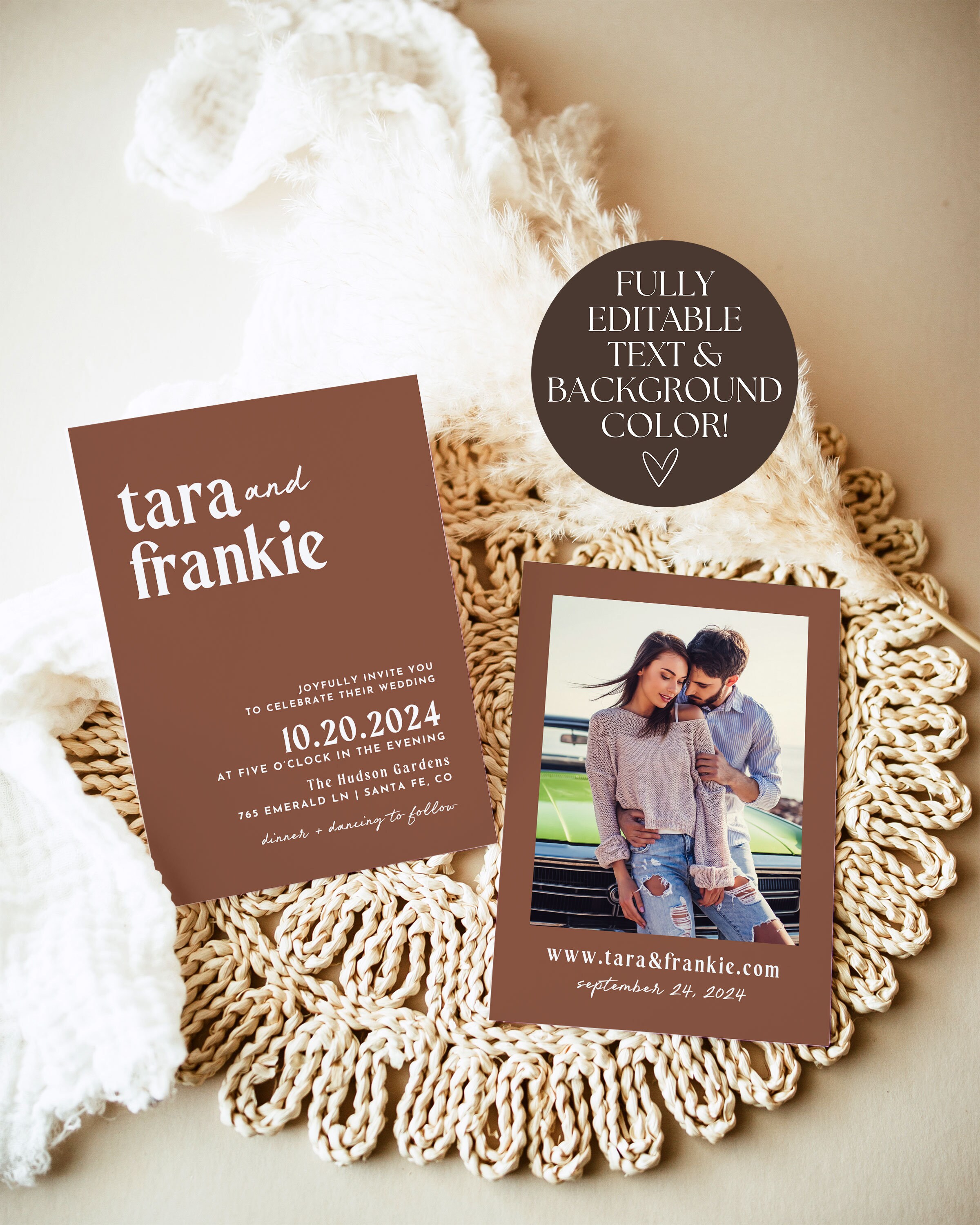 Modern Retro Wedding Invitation Template, DIY Editable Minimalist Photo ...