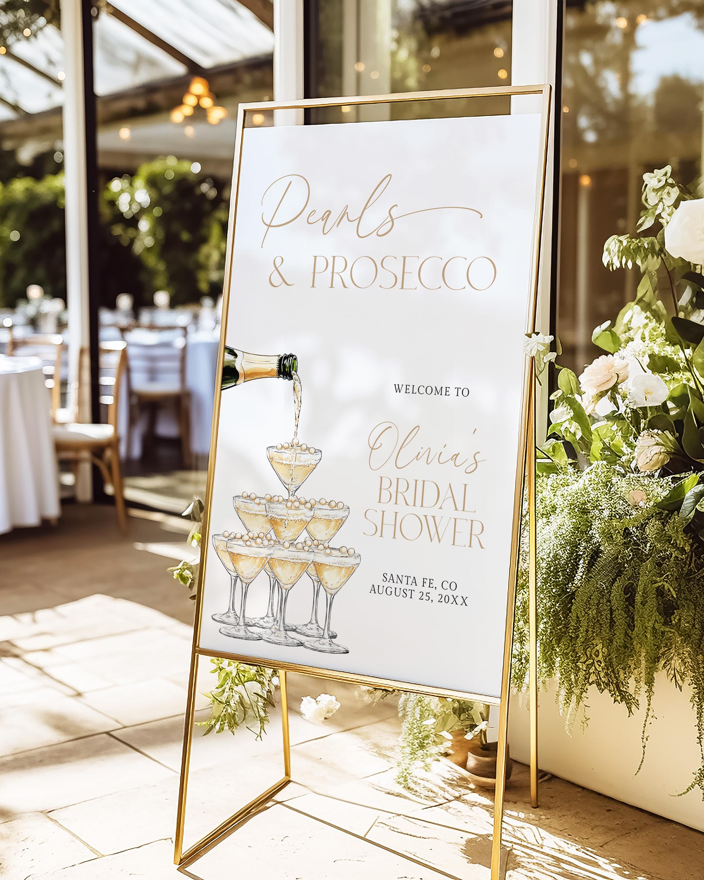Pearls and Prosecco Bridal Shower Sign Template, DIY Editable Brunch ...