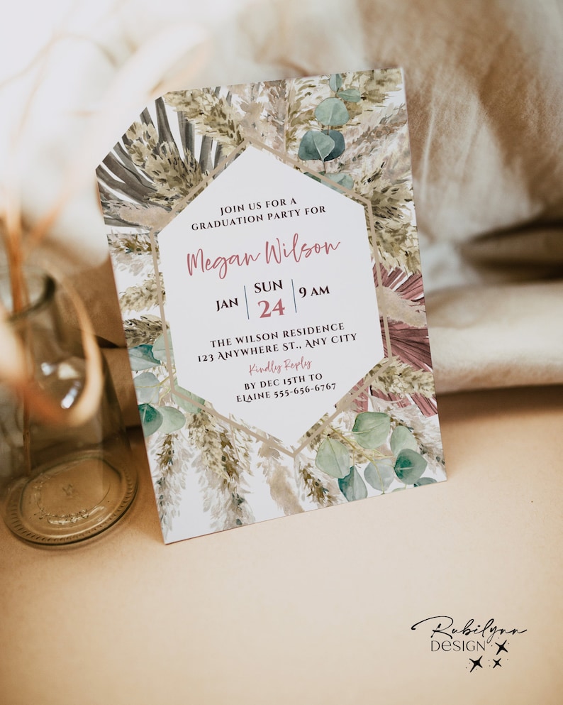 Boho Graduation Party Invitation, Rustic Graduation Invitation, Floral ...