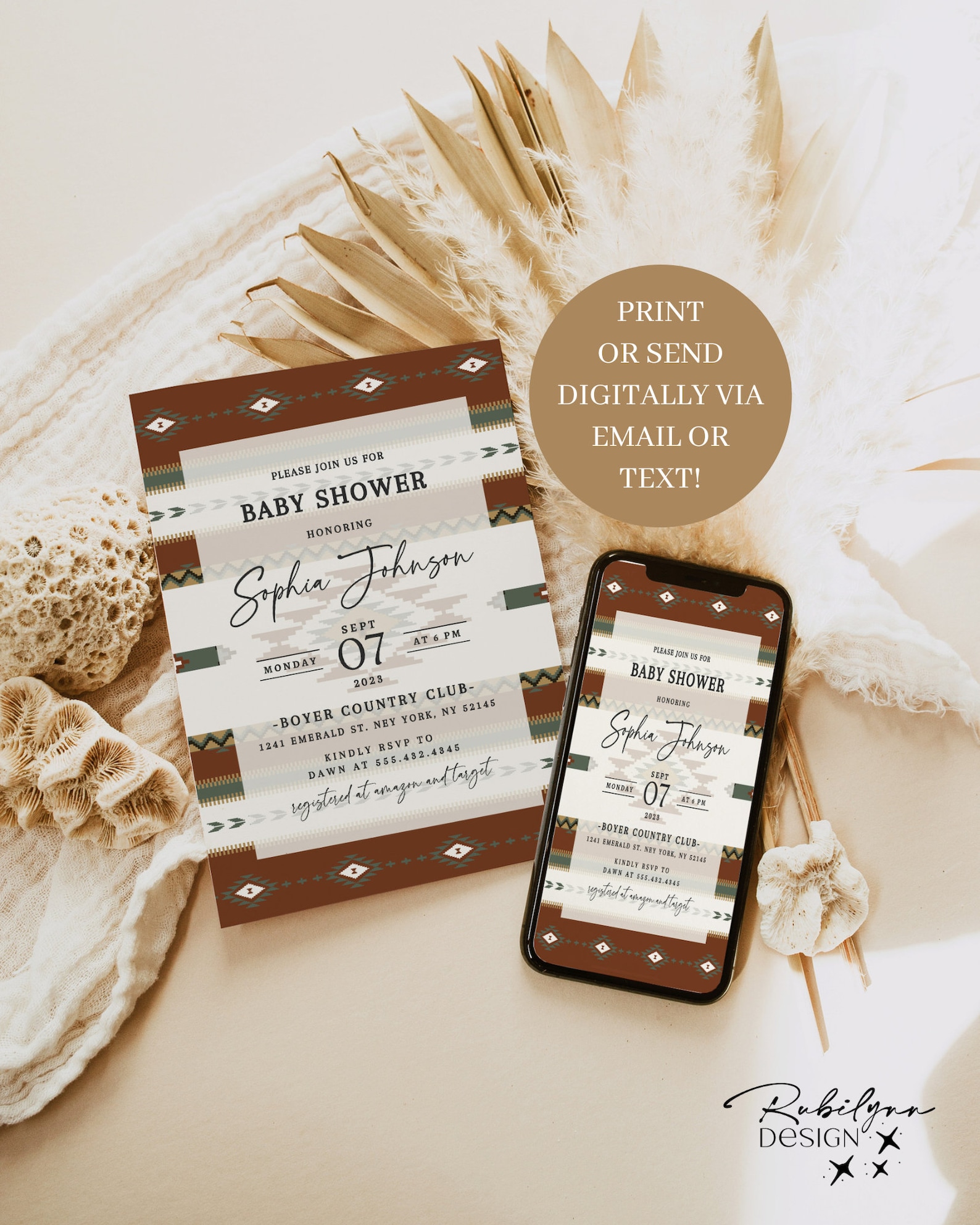 Western Baby Shower Invitation Suite, Aztec Wester Baby Shower ...