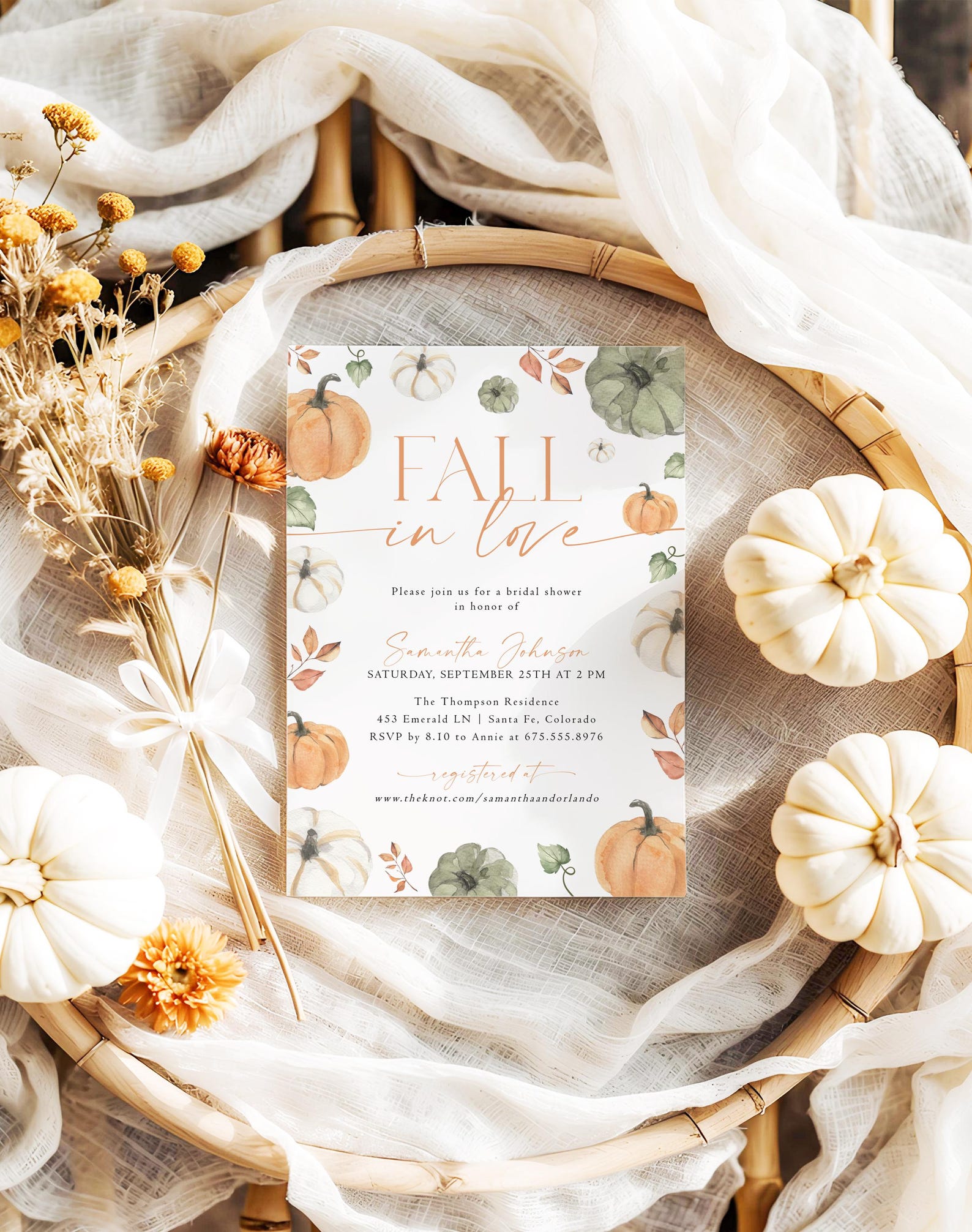 Fall in Love Bridal Shower Invitation Template, DIY Editable Rustic ...