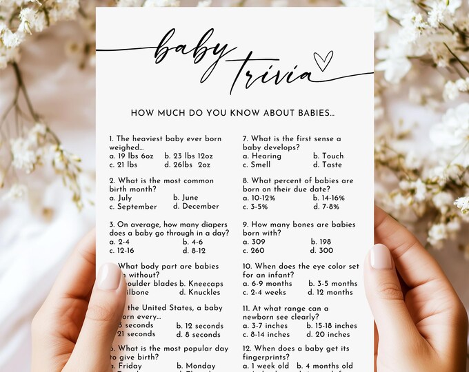 Baby Shower Trivia Game, Baby Trivia Game, Minimalist Baby Shower ...