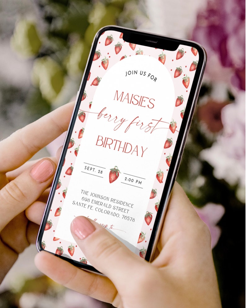 Strawberry 1st Birthday Invitation Template Girl Birthday Party Berry ...